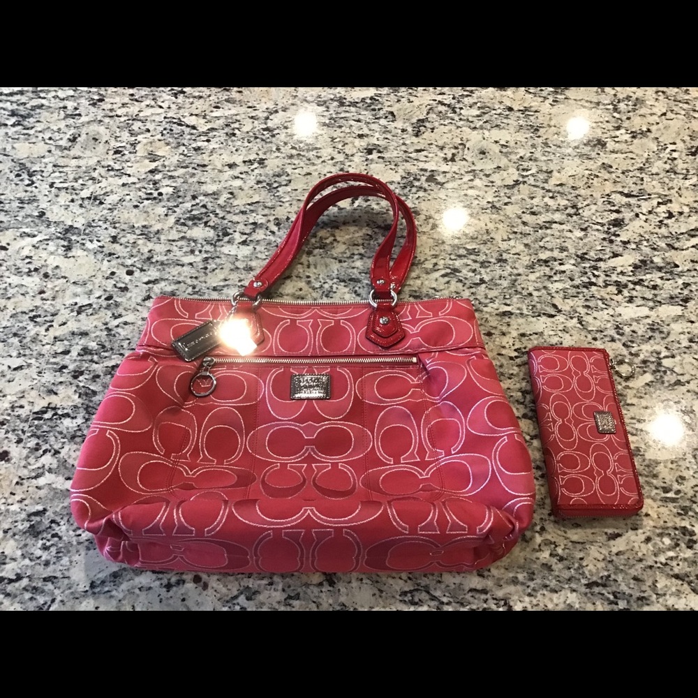 Coach Poppy Signature Lurex Glam Bag & Wallet Set - Gem